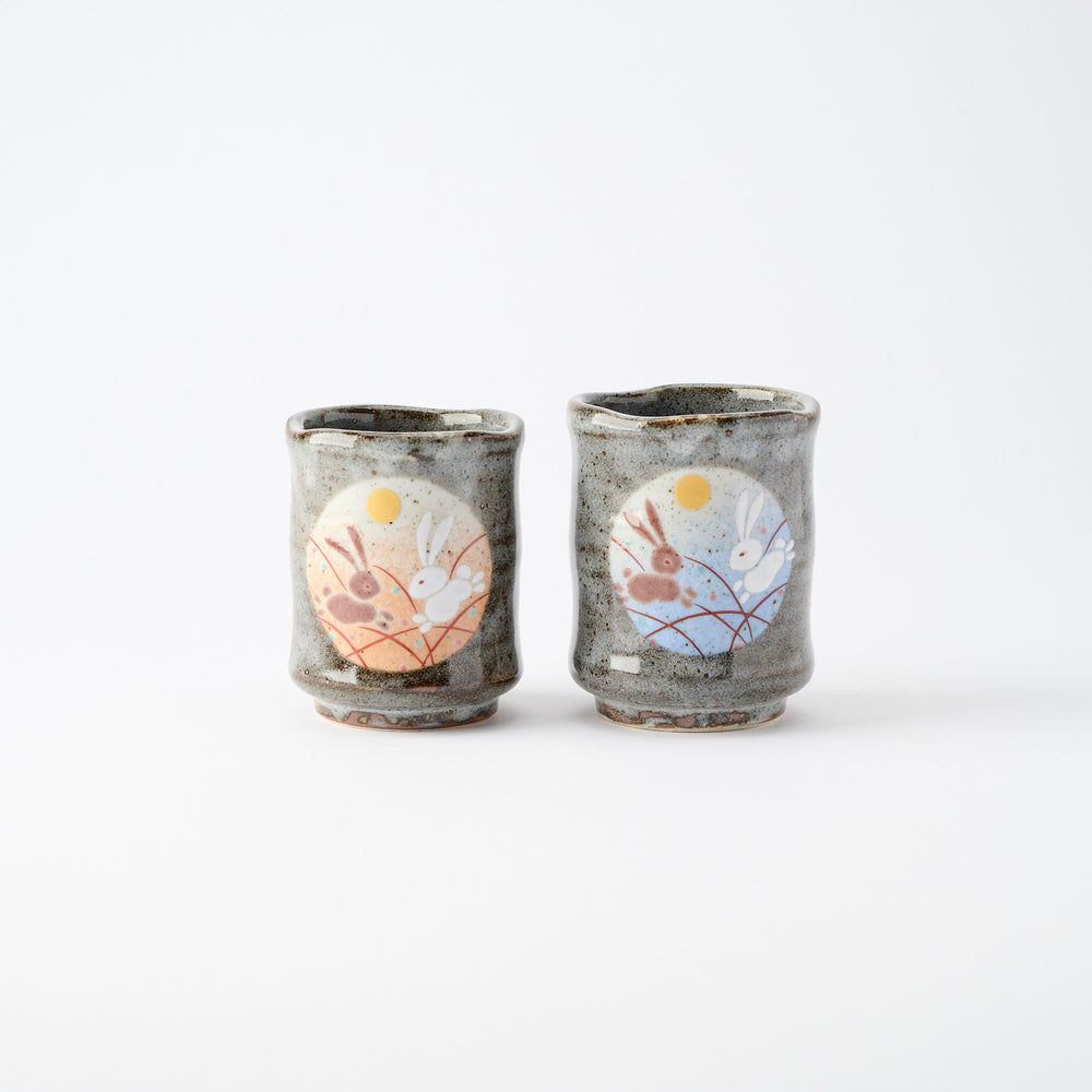 Moon and Rabbit Yunomi Japanese Teacup Pair