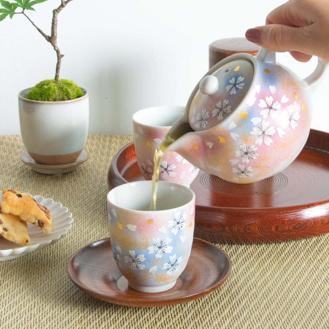 Japanese Tea Set Aochibu And Gold Arabesque Kutani Japanese Teapot Set
